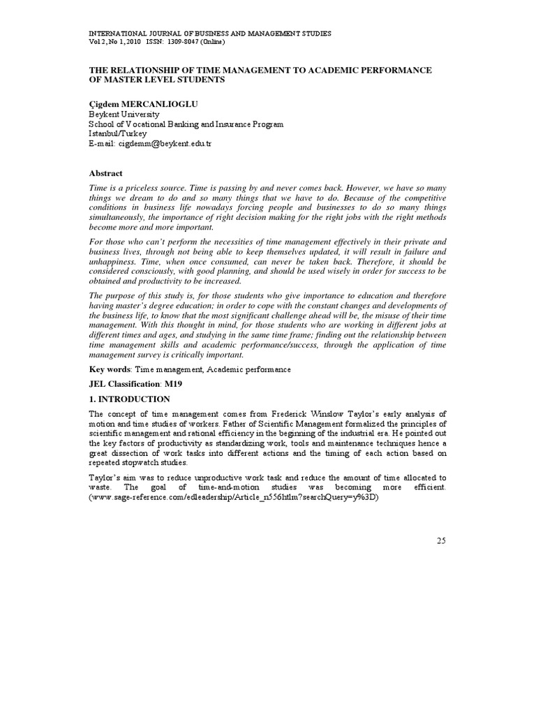 Time Management's Impact on Academic Success | PDF | Factor Analysis ...