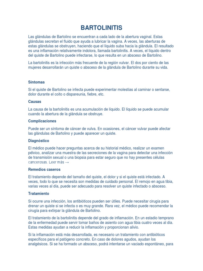 Comprendiendo la bartolinitis: causas, síntomas y tratamiento de la ...