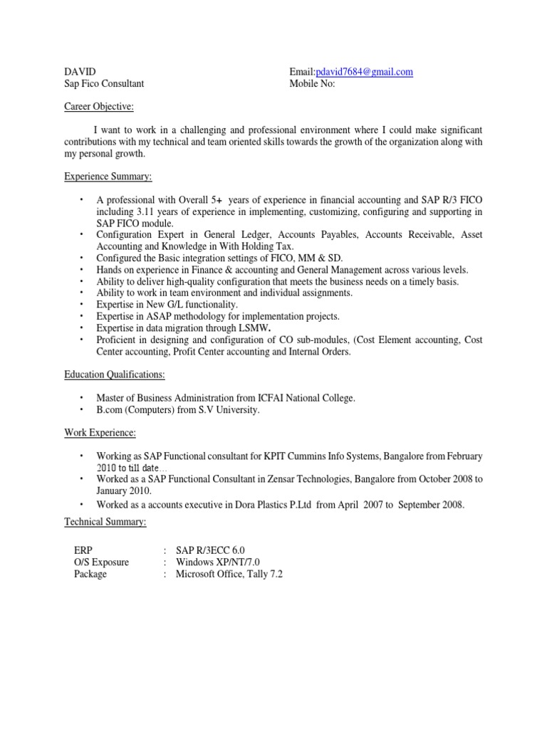 Sap Fico Resume | PDF | Business | Economies