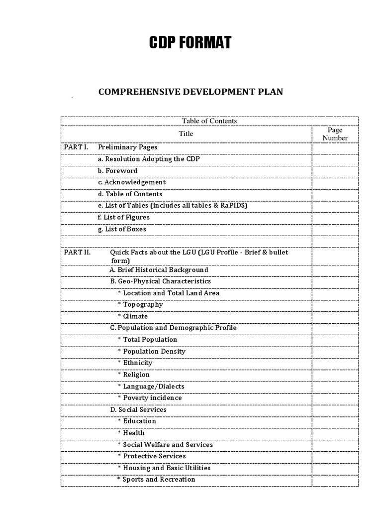 CDP Format: Comprehensive Development Plan | PDF | Economic Development ...