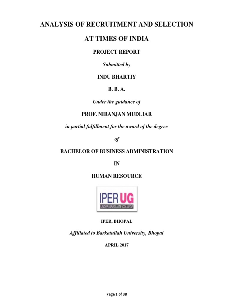 2nd Project Report - Final by Indu Bhartiy | PDF | Recruitment | Data Analysis