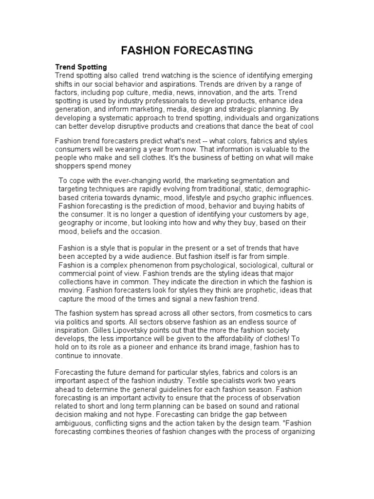 Fashion Forecasting: Trend Spotting | PDF | Fashion | Retail