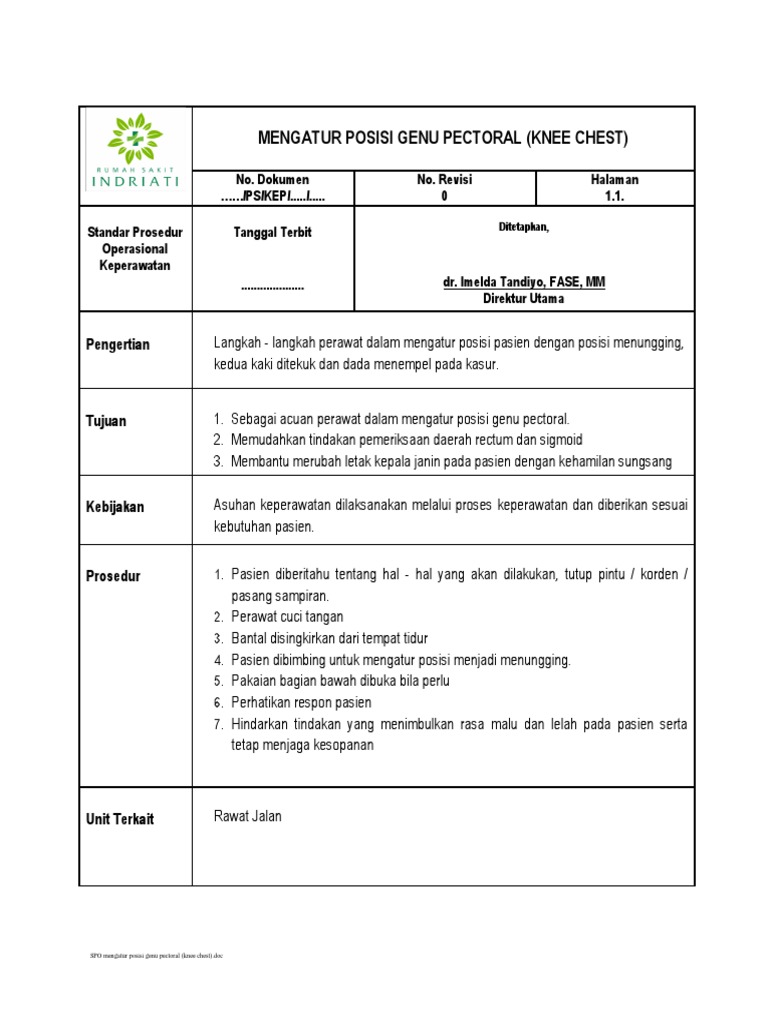 SPO Mengatur Posisi Genu Pectoral (Knee Chest) | PDF