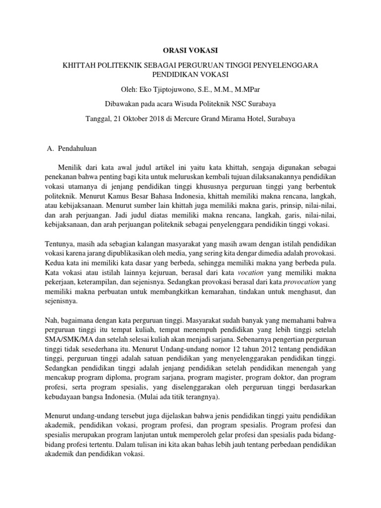 Orasi Vokasi PDF | PDF | Ilmu Sosial