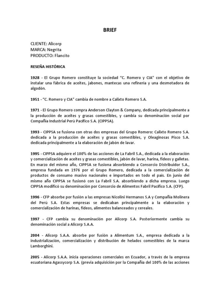 Brief sobre Alicorp y Flancito | PDF | Alimentos | Business