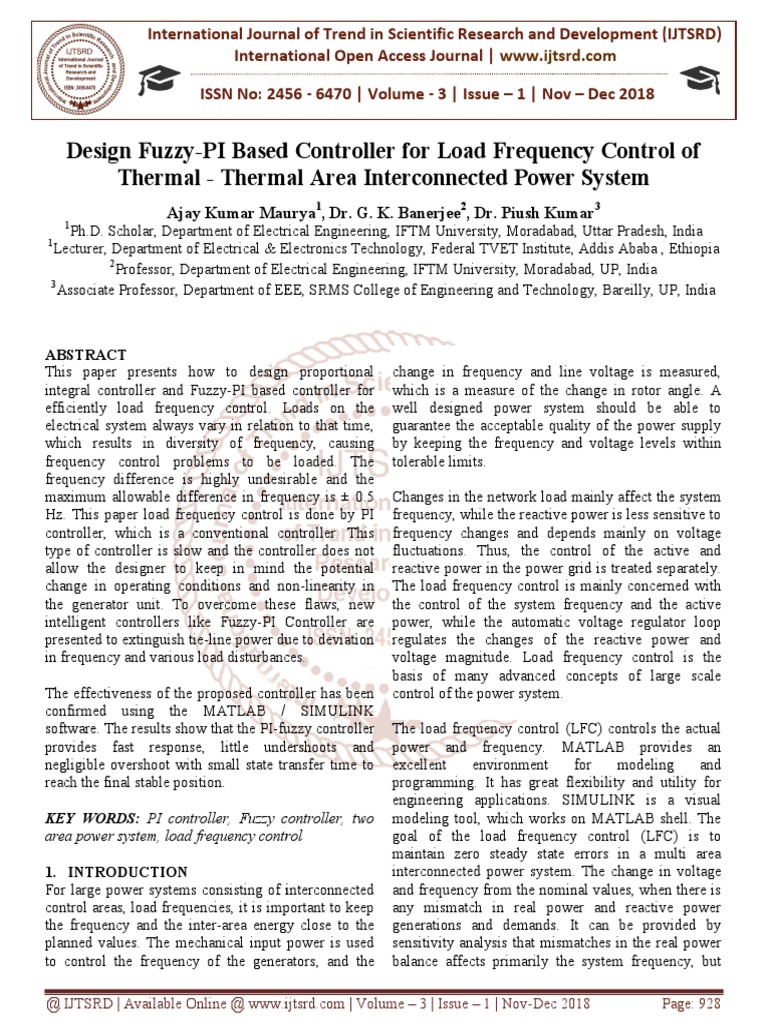 Fuzzy-PI Controller for Load Frequency Control | PDF | Control Theory ...