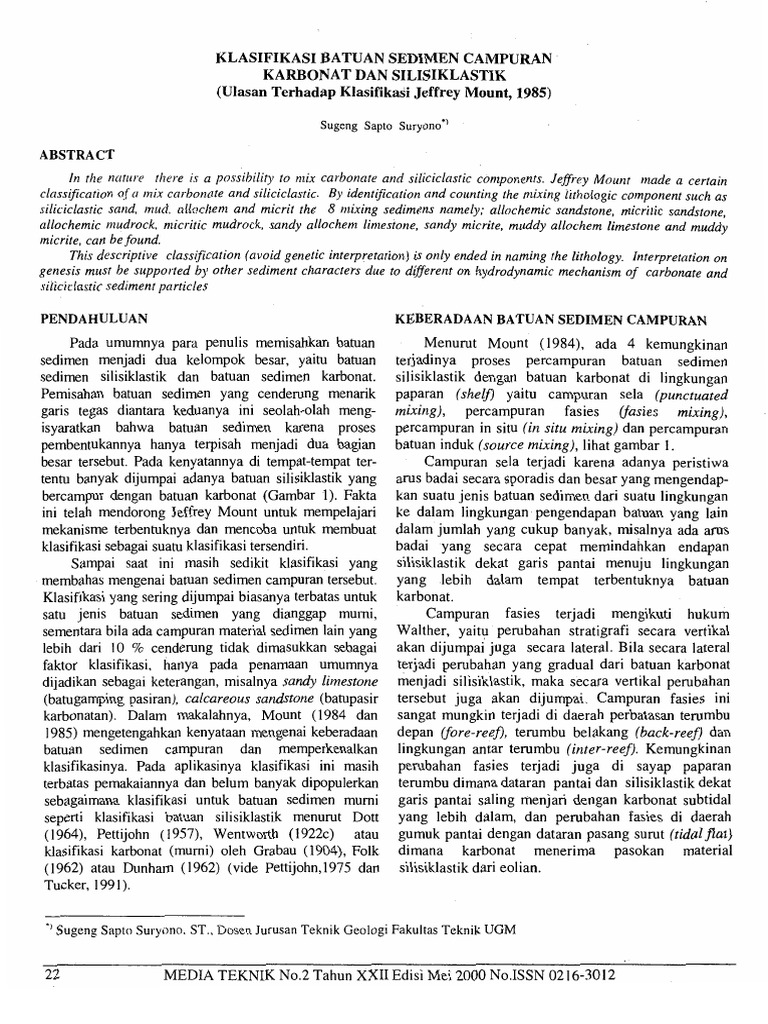 Klasifikasi Batuan Sedimen Campuran Karbonat Dan Silisiklastik (Mount ...