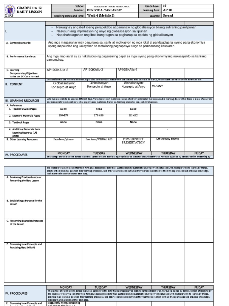 Grade 10 AP 2nd Quarter DLL Overview | PDF | Teachers | Applied Psychology