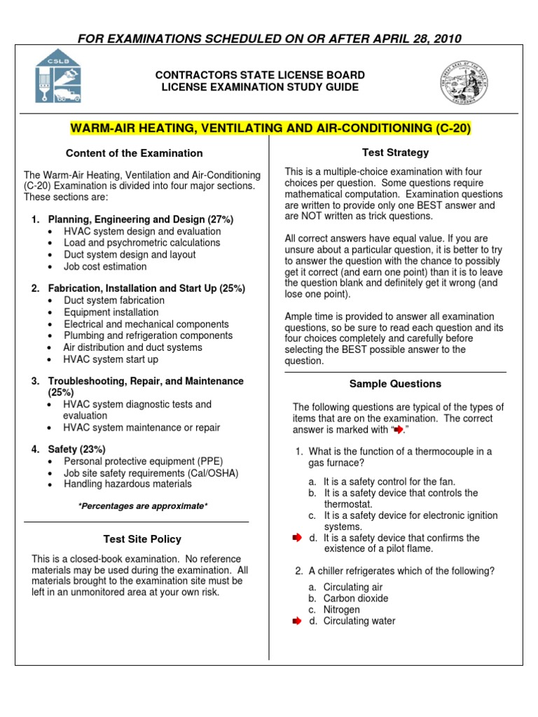 C20 Study Guide Pdf Hvac Air Conditioning