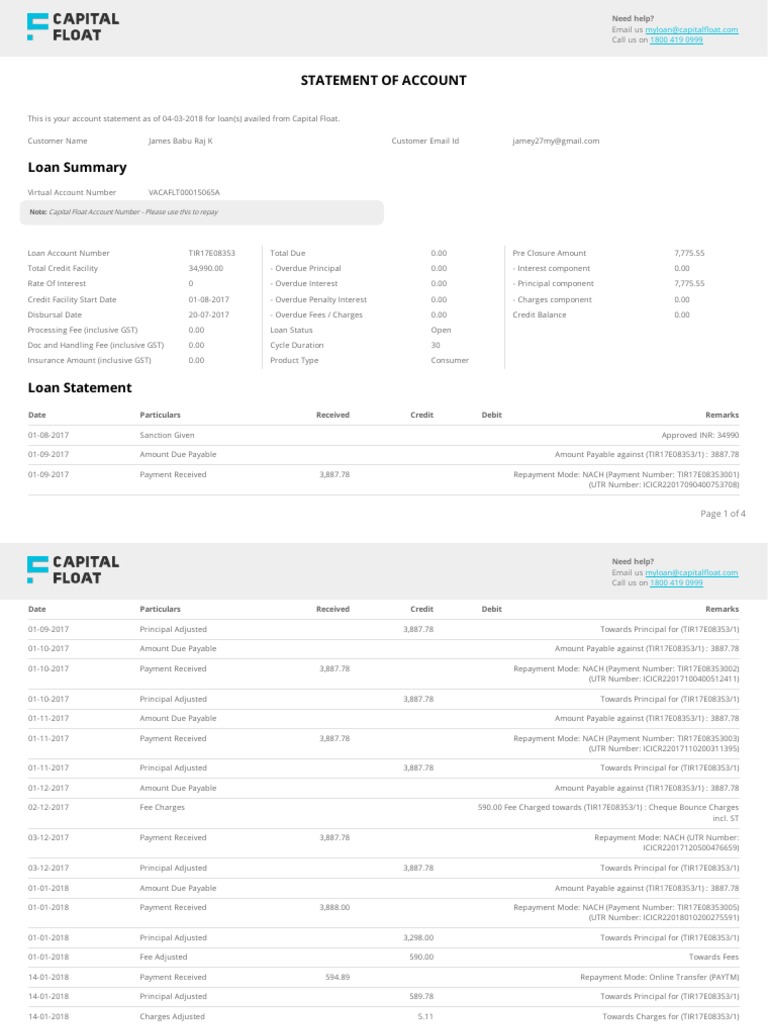 Statement of Account: Email Us Call Us On | PDF | Debits And Credits ...