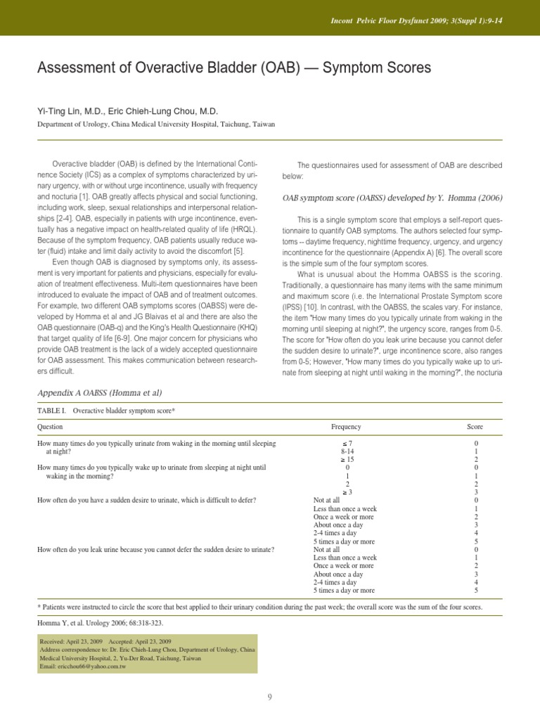 Questioner OAB PDF | PDF | Urinary Incontinence | Surgical Specialties
