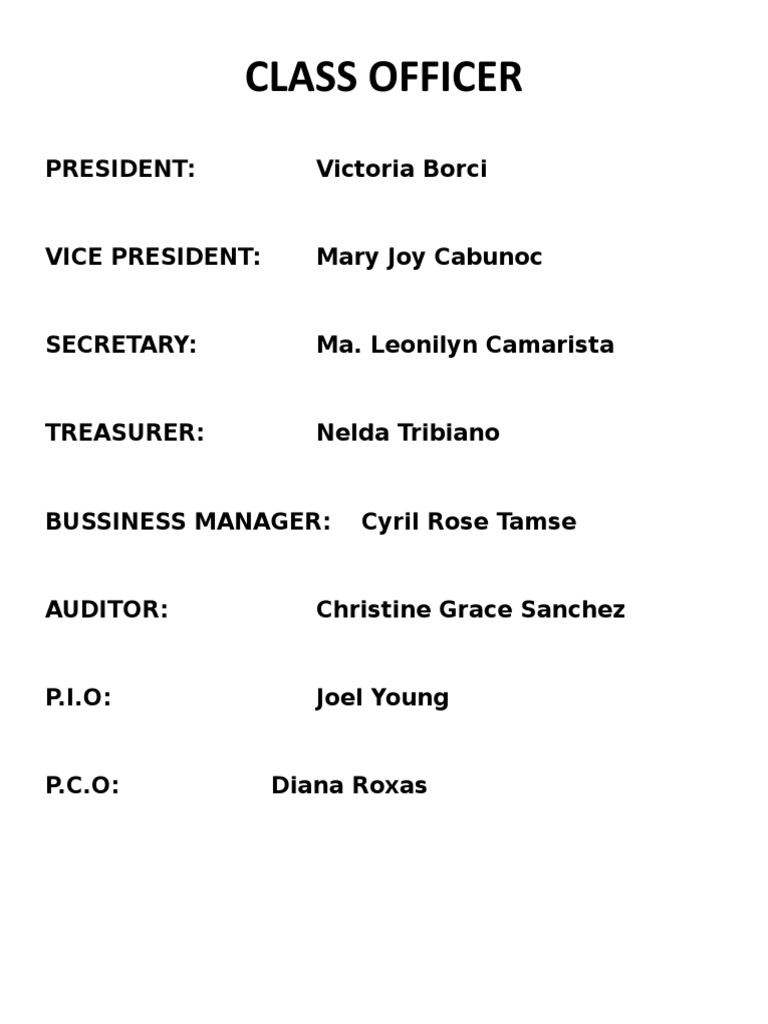 Class Officer: President: Victoria Borci | PDF