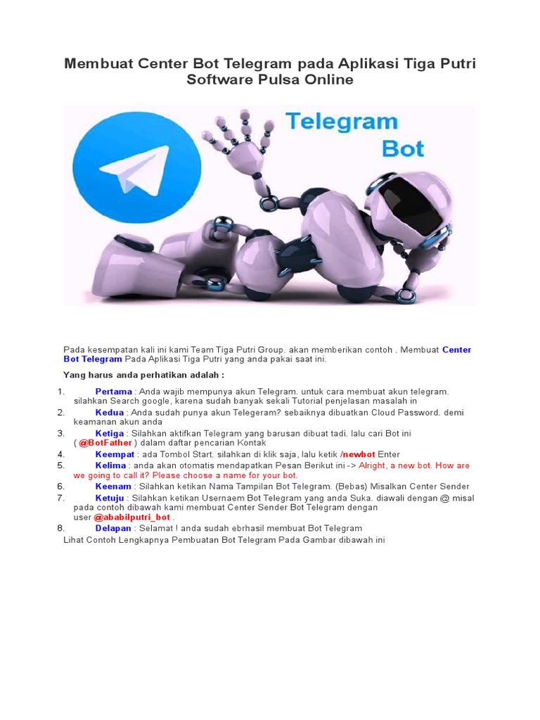 Membuat Center Bot Telegram Pada Aplikasi Tiga Putri Software Pulsa Online | PDF