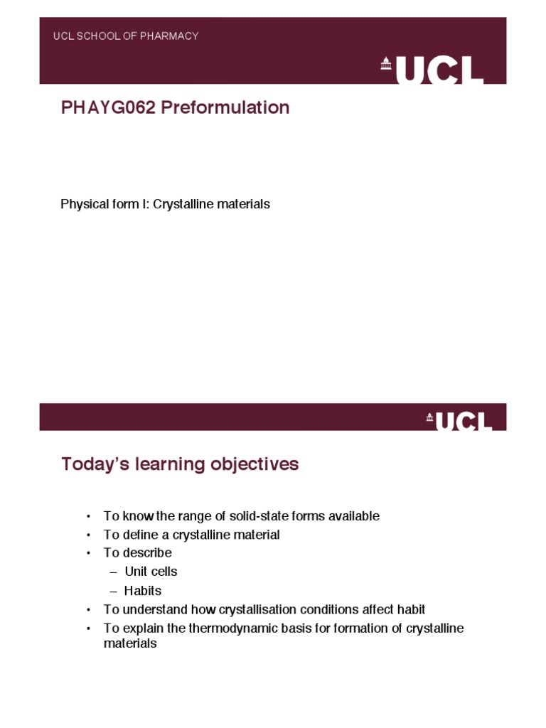 PHAYG062 Preformulation: Physical Form I: Crystalline Materials | PDF ...