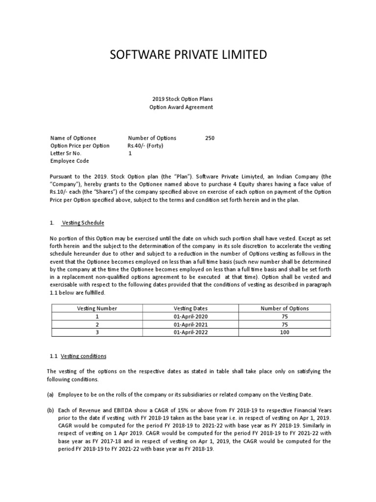 ESOP Letter To Employees | PDF | Vesting | Option (Finance)