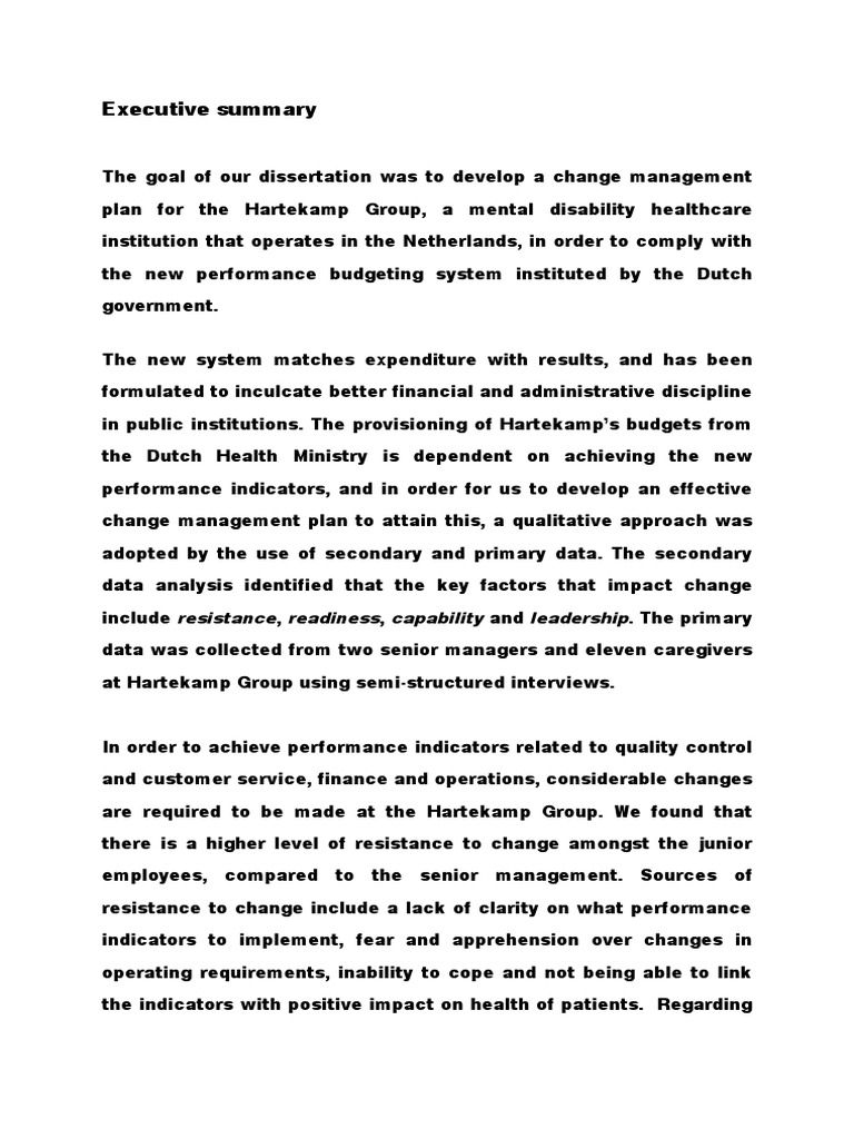 Executive Summary | Download Free PDF | Change Management | Behavioural ...