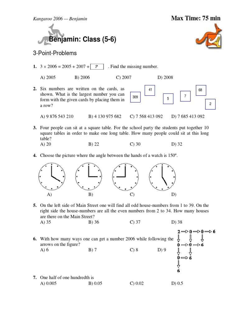Benjamin: Class (5-6) : 3-Point-Problems | PDF | Elementary Mathematics ...