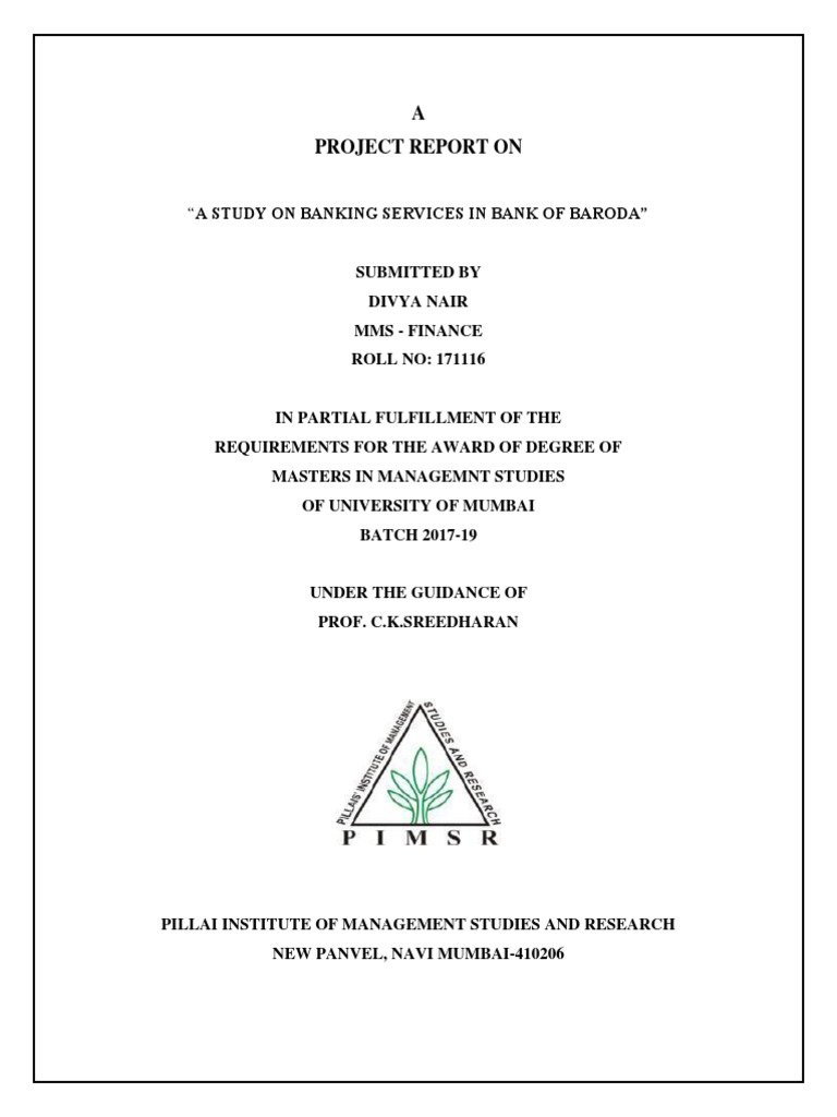 A Project Report On: "A Study On Banking Services in Bank of Baroda ...