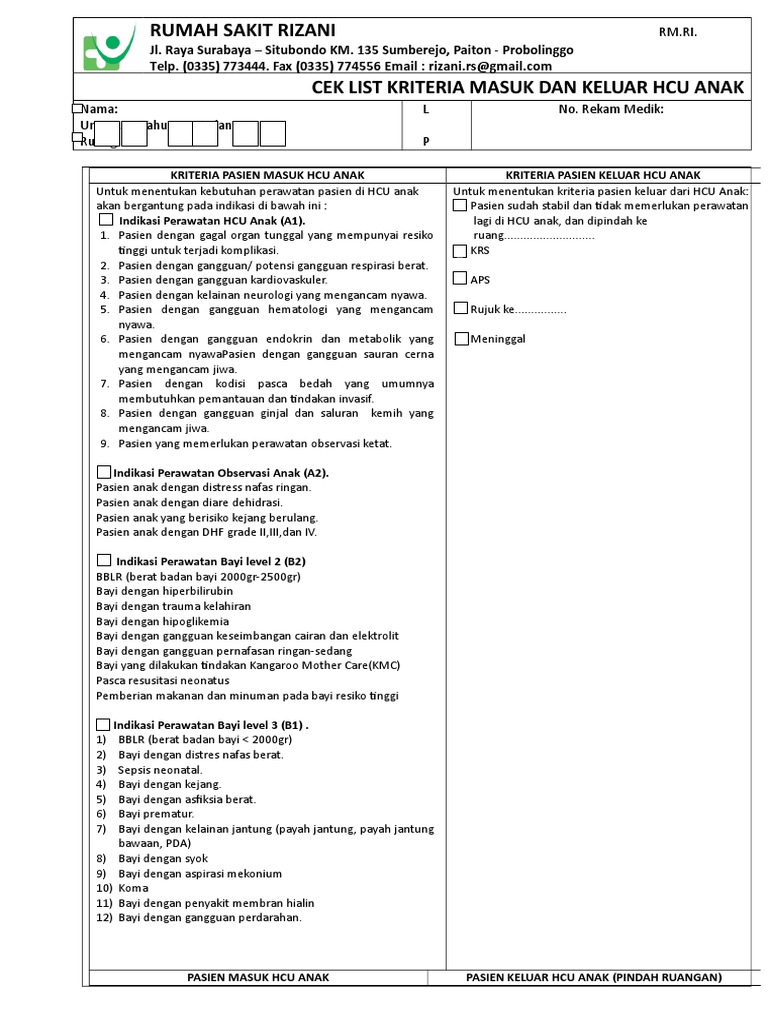 Contoh Form Kriteria Masuk Hcu Ank | PDF