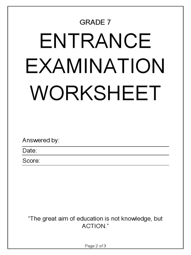 Grade 7 Entrance Exam Worksheet | PDF | Test (Assessment) | Equations