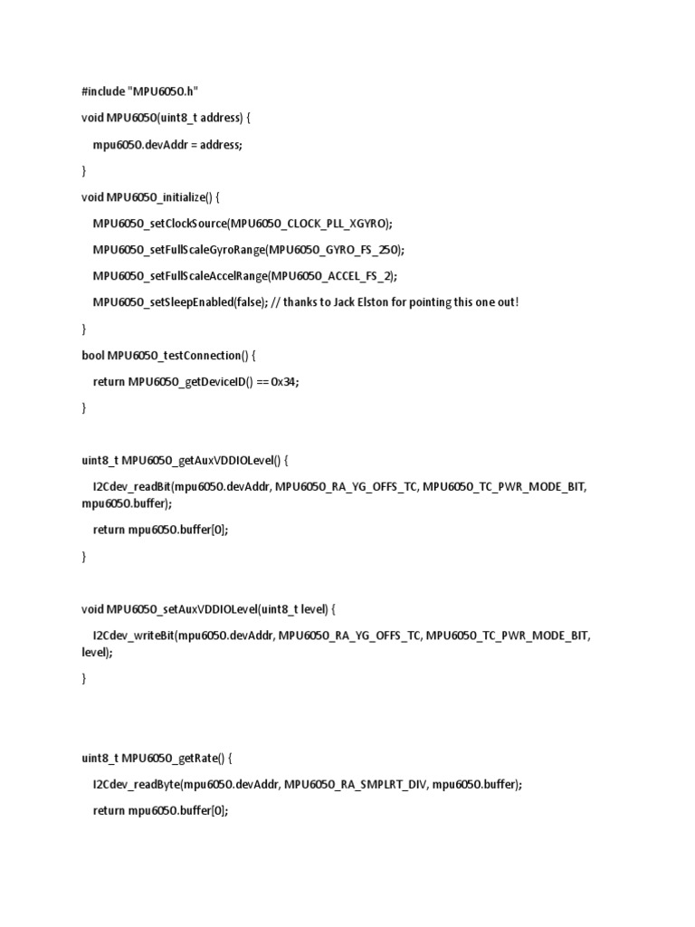 Configuration and initialization functions for the MPU6050 6-axis IMU sensor | PDF | Integer ...