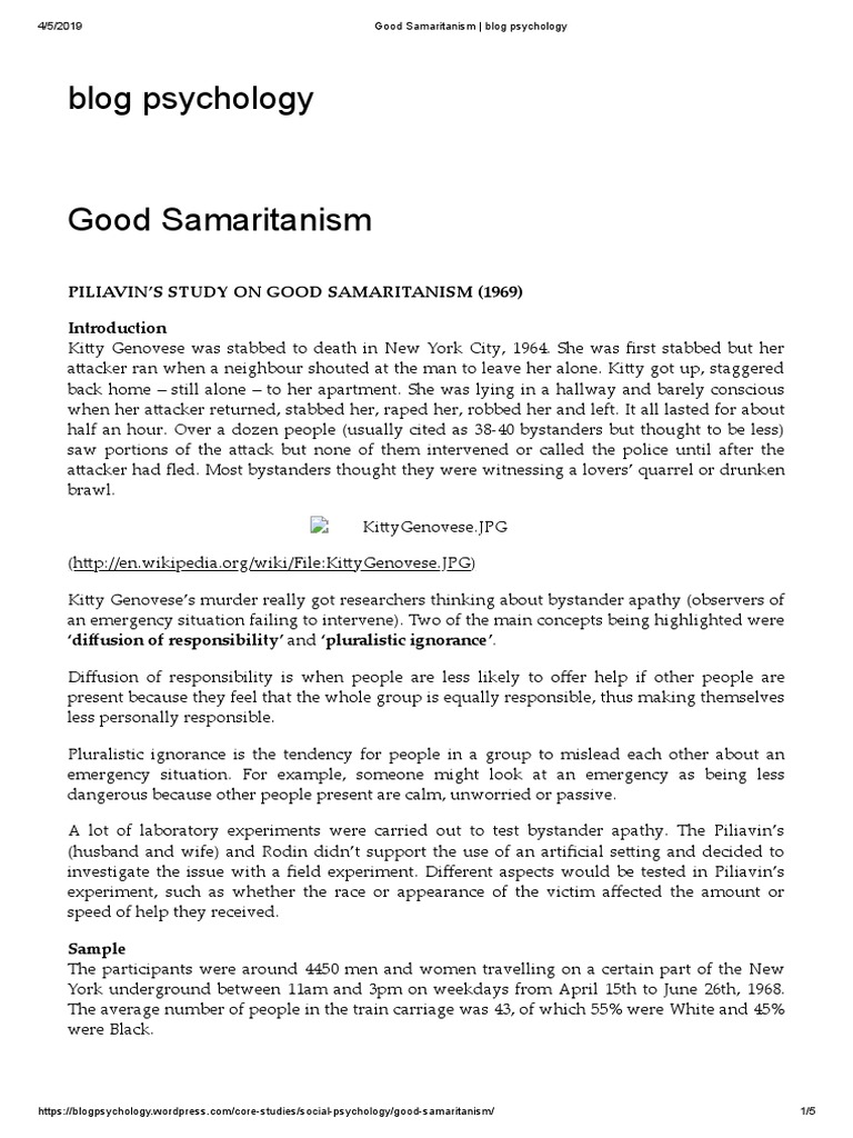 Piliavin's Study On Good Samaritanism (1969) | PDF | Experiment ...