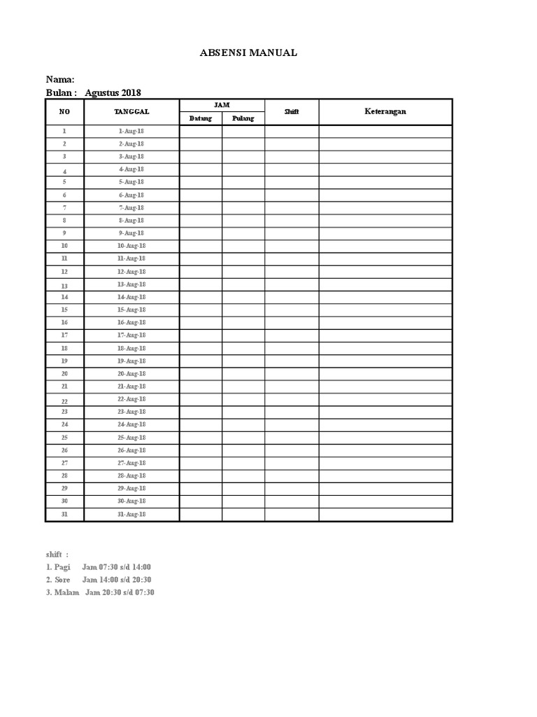 Absensi Manual Zul | PDF