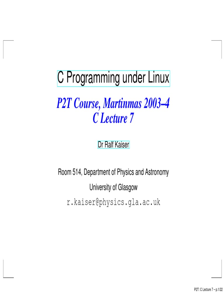 C Programming Under Linux P2t Course Martinmas 2003 4 C Lecture 7 Pdf Array Data Structure 0089