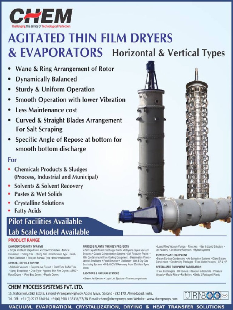 ATFD-Agitated Thin Film Driers & Evaporators | PDF