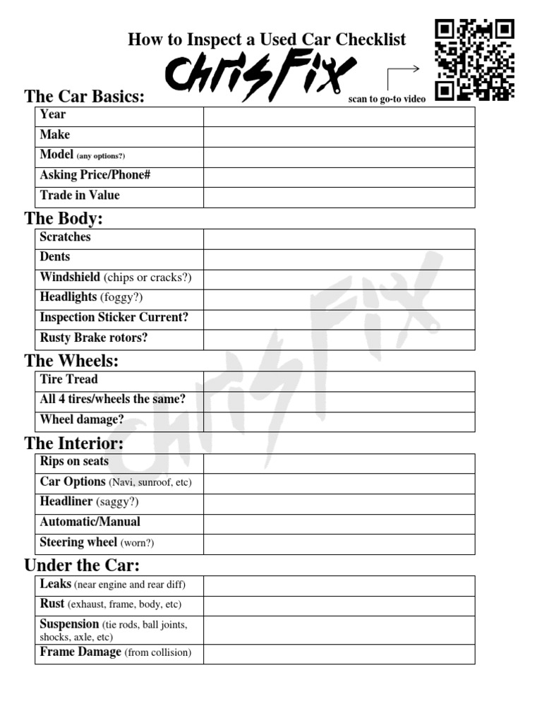 How To Inspect A Used Car Checklist FULL PDF | PDF | Anti Lock Braking ...