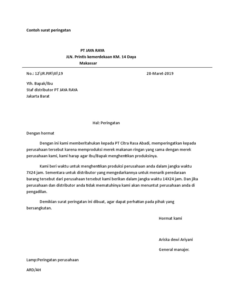 Contoh Surat Peringatan | PDF