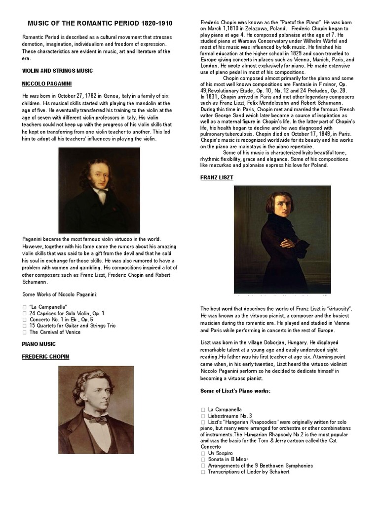 Music of The Romantic Period 1820 | PDF | Frédéric Chopin | Robert Schumann