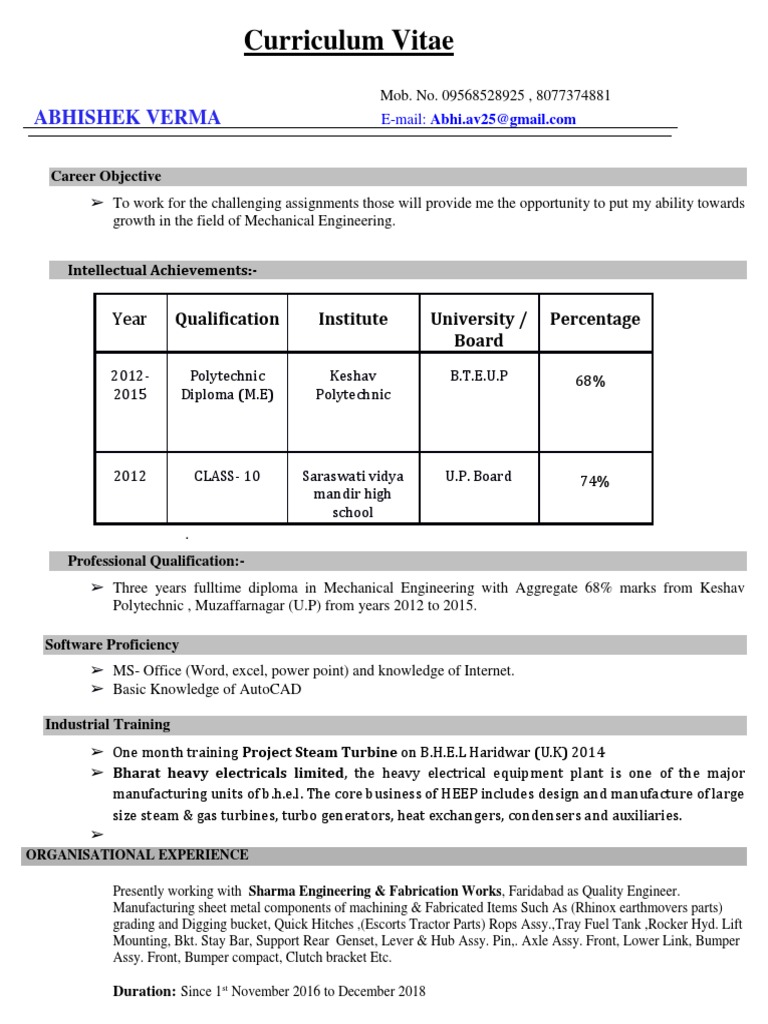 Abhishek Verma CV - Docx Chnge | PDF | Vehicles | Mechanical Engineering