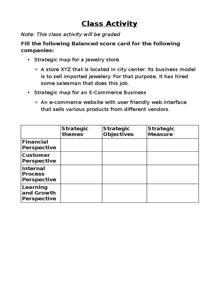 Balanced Scorecard Class Activity | PDF