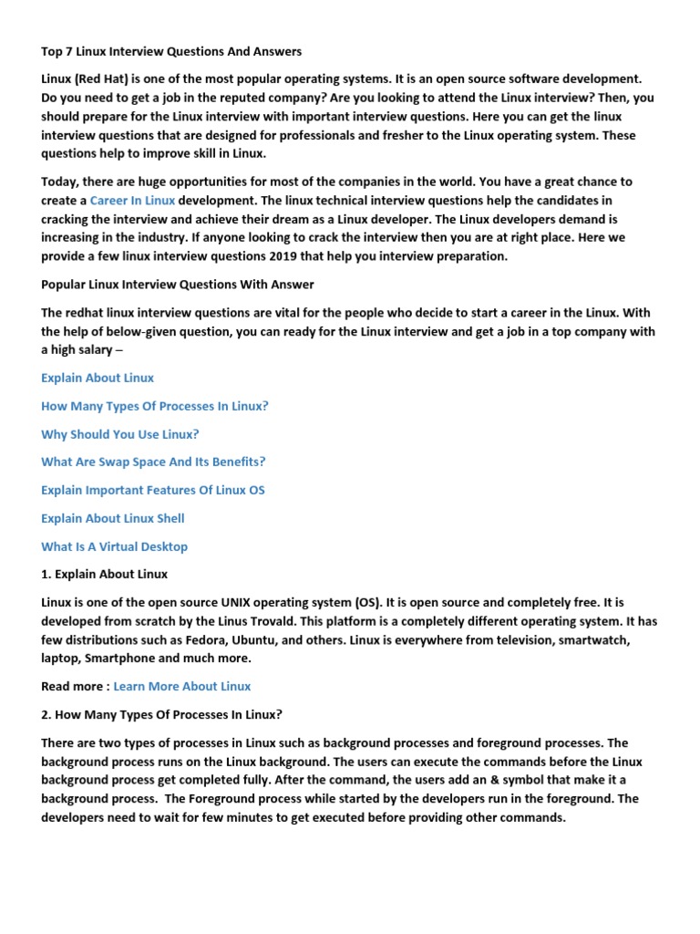 Top 7 Linux Interview Questions and Answers | PDF | Linux | Operating ...