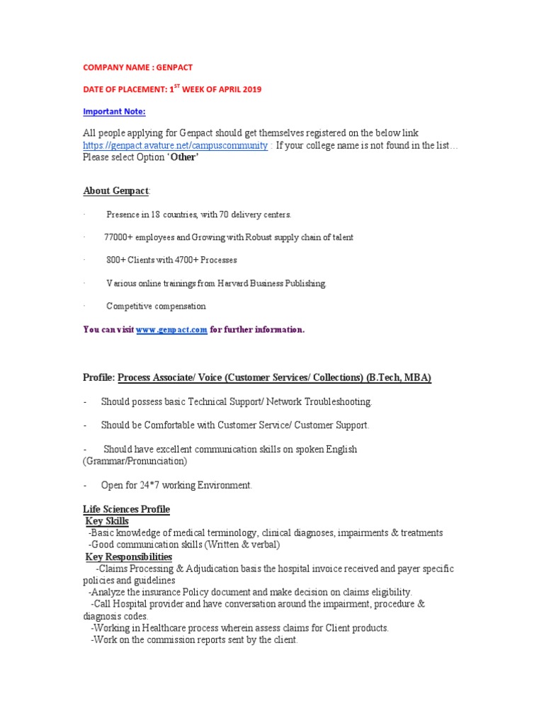 JD Genpact | PDF | Medical Diagnosis | Employment
