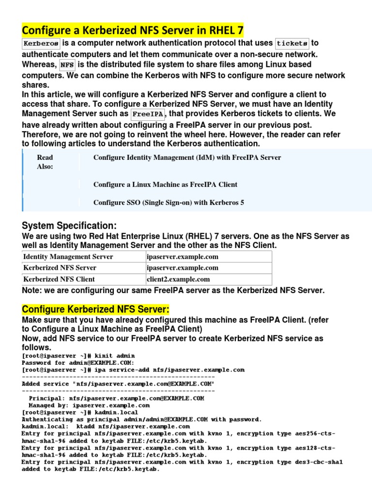 Configure A Kerberized NFS Server in RHEL 7 | PDF | System Software | Digital Technology