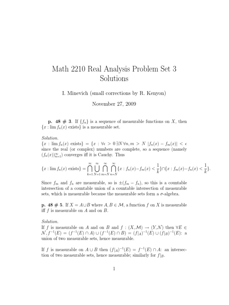 Real Analysis Problem Set Measurable Function Metric | PDF | Lebesgue Integration | Calculus
