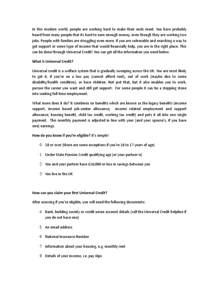 Universal Credit | PDF | Welfare | Employment