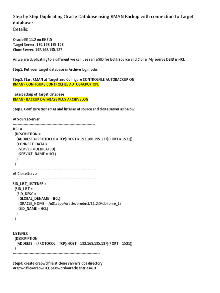 Step by Step Duplicating Oracle Database Using RMAN Backup With Connection To Target Database ...