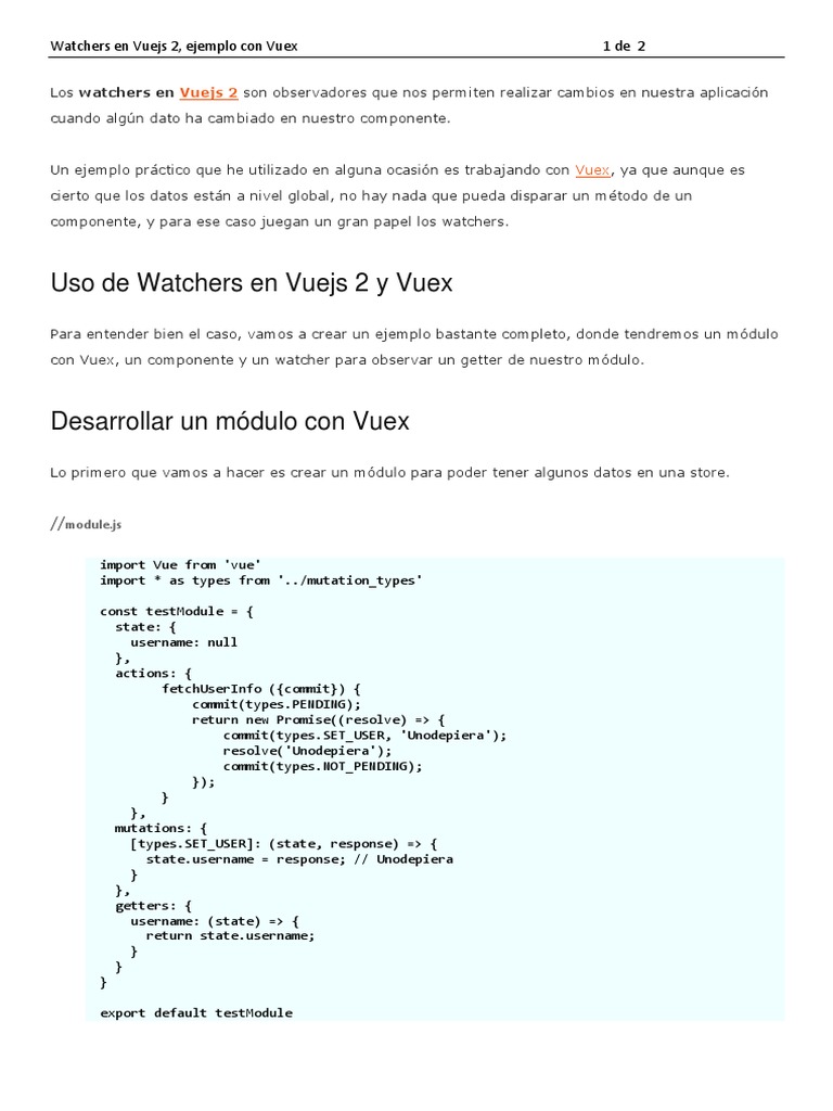 Watchers en Vuejs 2, Ejemplo Con Vuex | PDF | Informática | Informática ... Watchers en Vuejs 2, Ejemplo Con Vuex | PDF | Informática | Informática ...