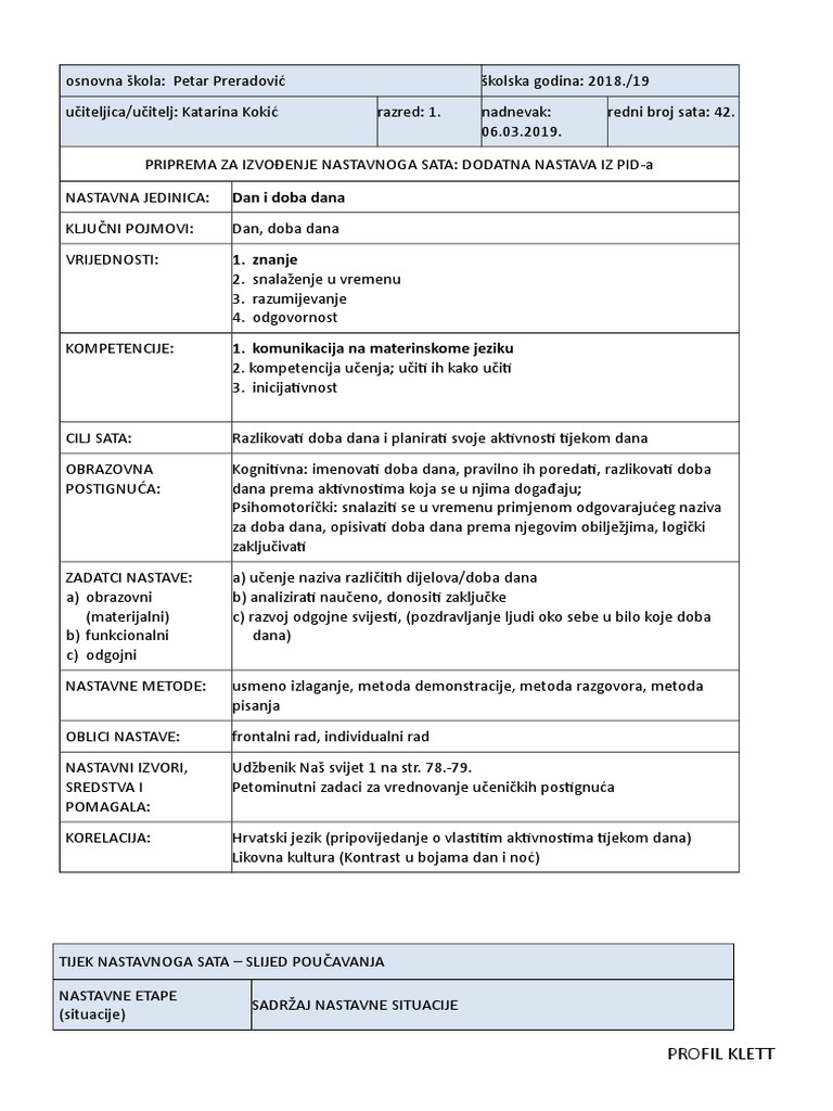 Priprema Dan Doba Dana | PDF
