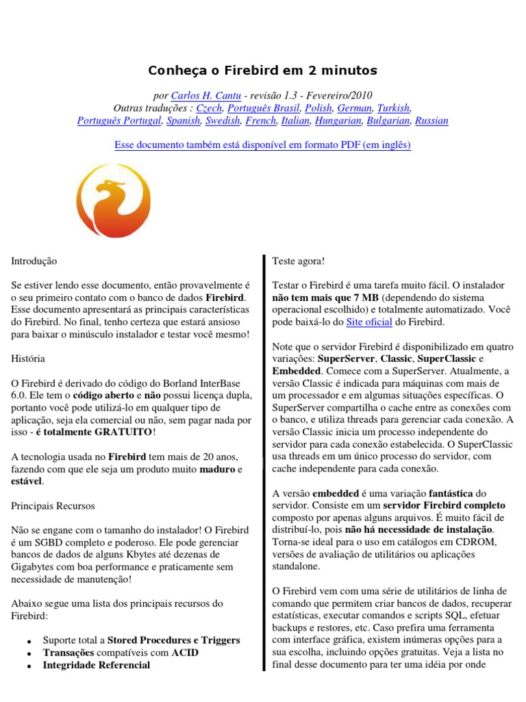 Conheça o Firebird em 2 Minutos | PDF | Bancos de dados | Servidor ...