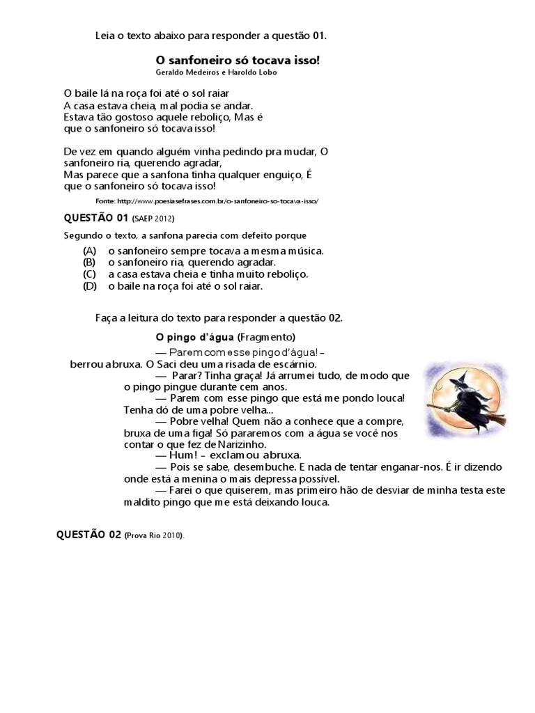 Leia o texto abaixo para responder a questão 01.docx | Acordeão | Dente