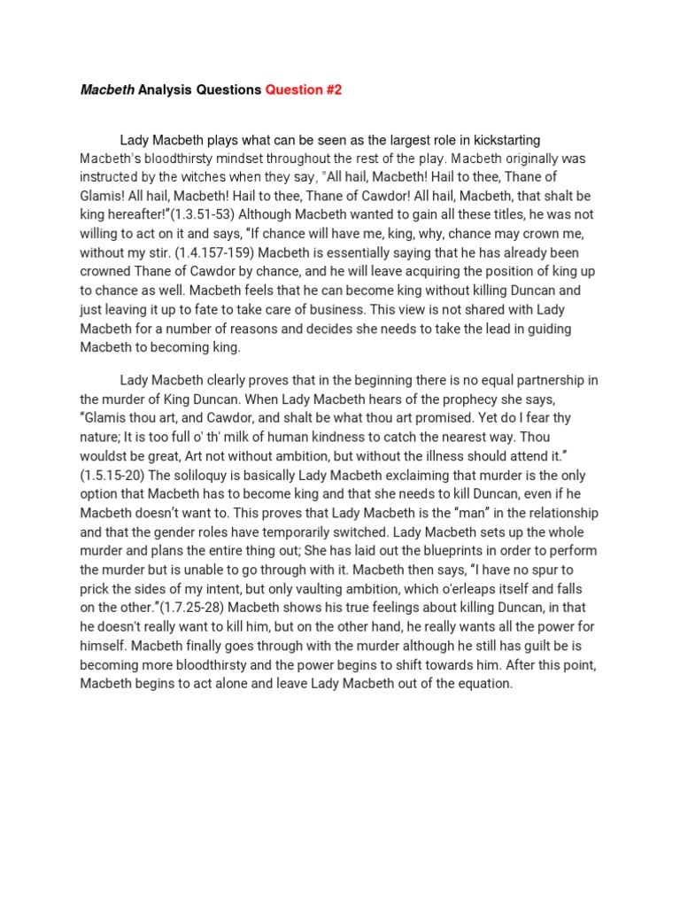Macbeth Analysis Questions | PDF