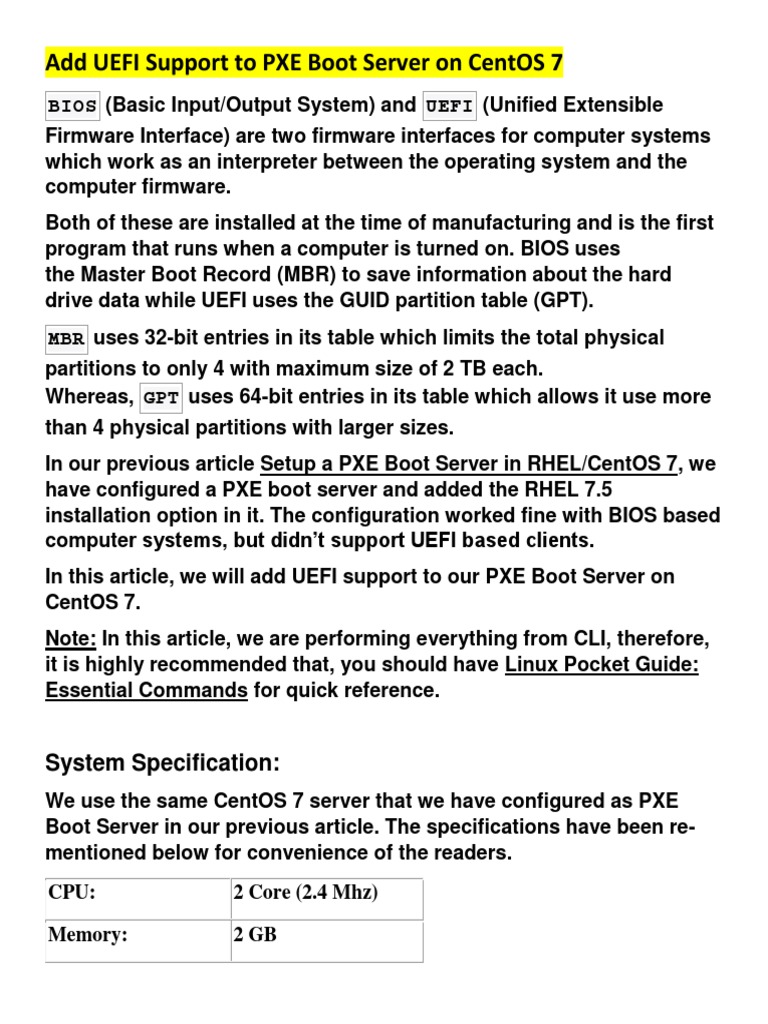 Add UEFI Support To PXE Boot Server On CentOS 7 | PDF | Booting | Computer Architecture