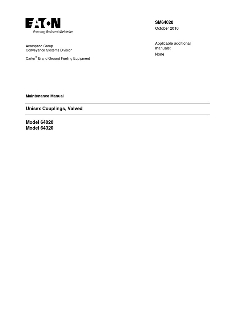 Eaton Carter Ground Fueling SM64020 Valved Unisex Coupling 64020 64320 ...