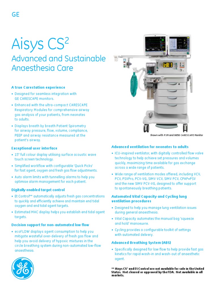 Aisys CS2 Spec Sheet | PDF | Breathing | Respiration