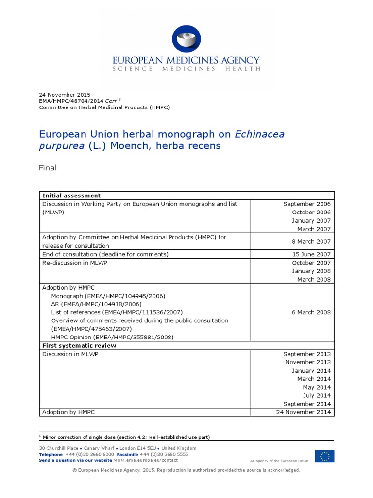 Final European Union Herbal Monograph Echinacea Purpurea L Moench Herba ...