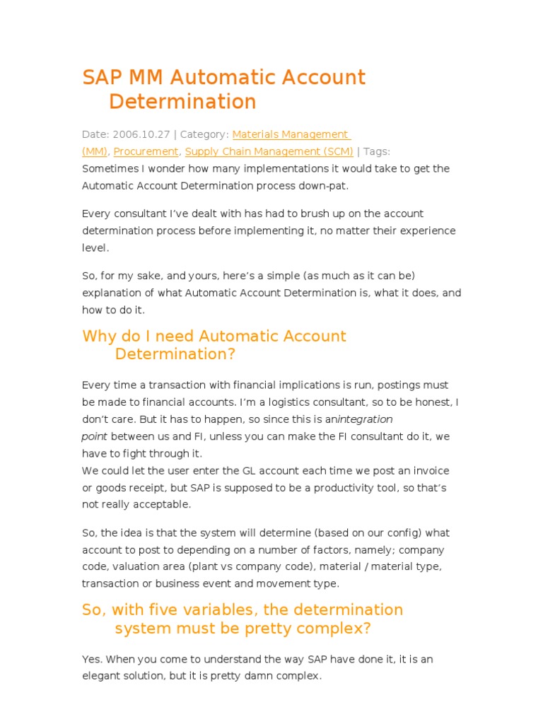 SAP MM Automatic Account Determination | PDF | Debits And Credits ...